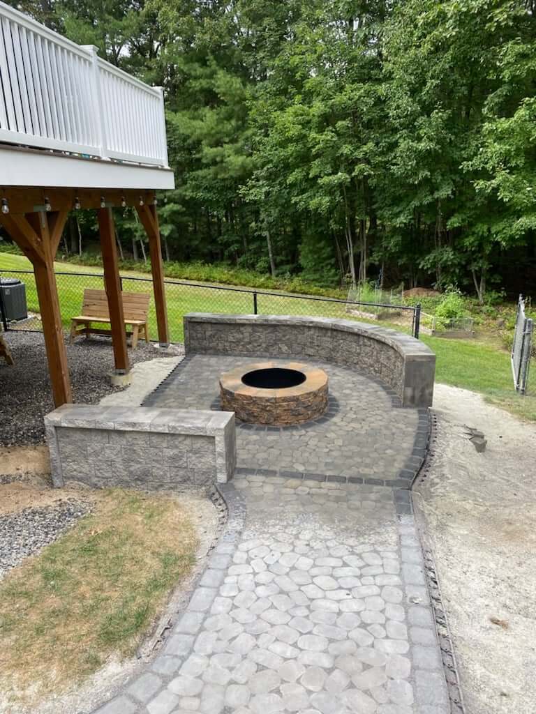 Walkway, Patio with Fire Pit, Bedford, NH - A+ Landscaping